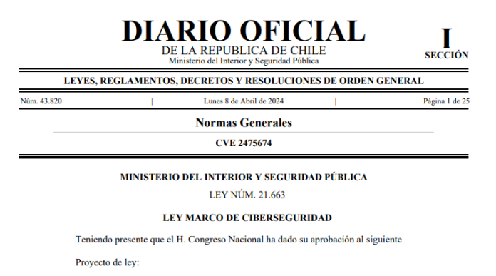 Ley Marco de Ciberseguridad se publica oficialmente en Chile - Alerta Geek
